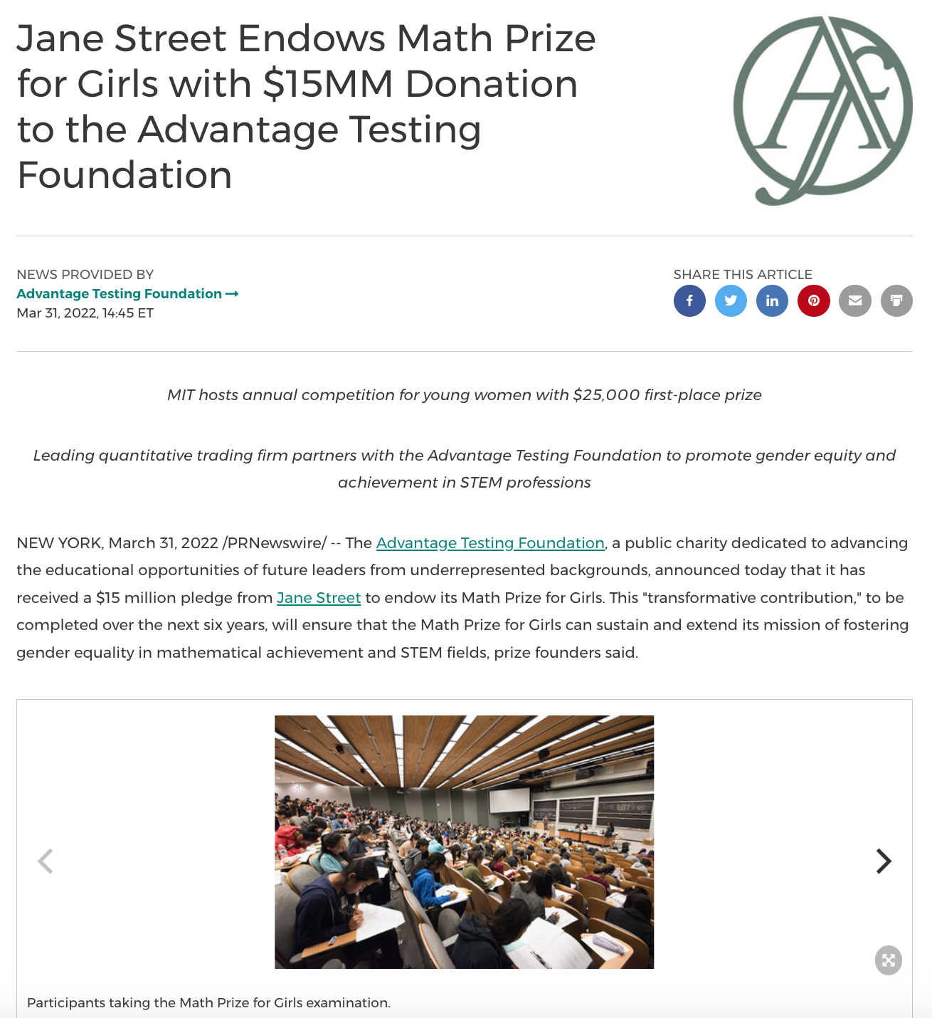 Jane Street endows Math Prize for Girls with $15MM donation to the ...